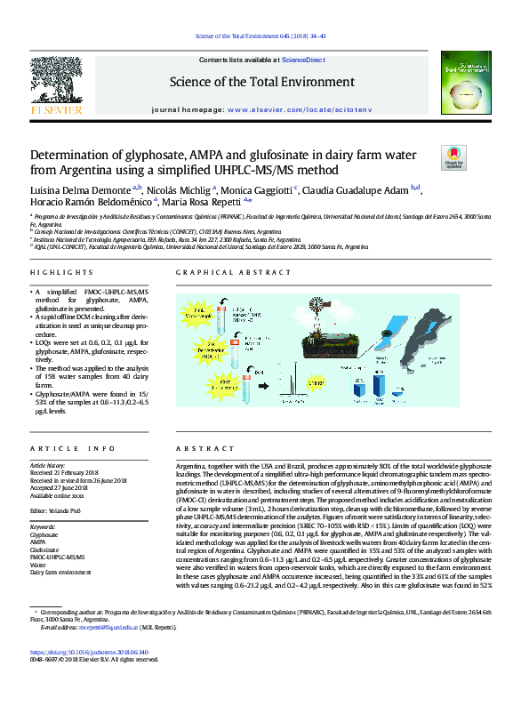 (PDF) Determination of glyphosate, AMPA and glufosinate in dairy farm ...