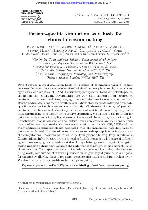 (PDF) Patient-specific simulation as a basis for clinical decision-making