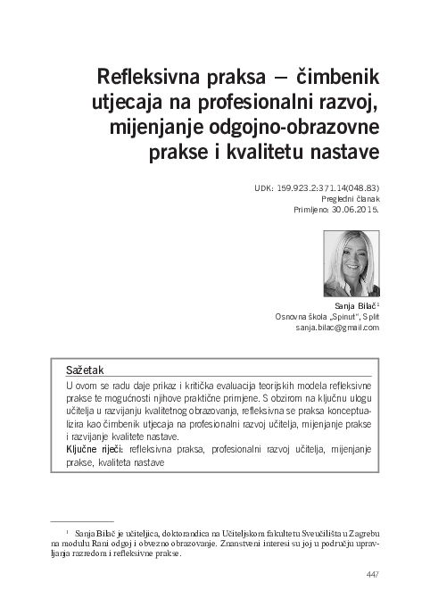 (PDF) Refleksivna praksa – čimbenik utjecaja na profesionalni razvoj ...