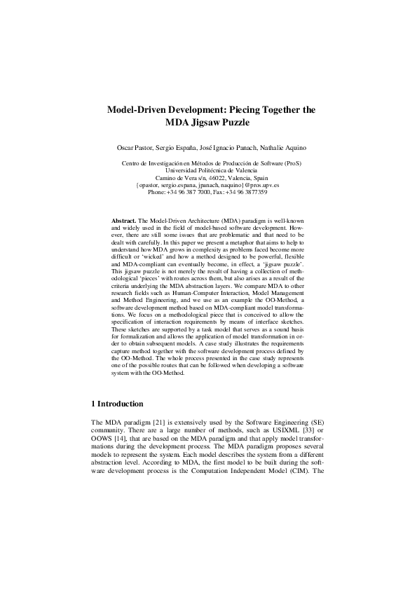 (PDF) Model-Driven Development: Piecing Together the MDA Jigsaw