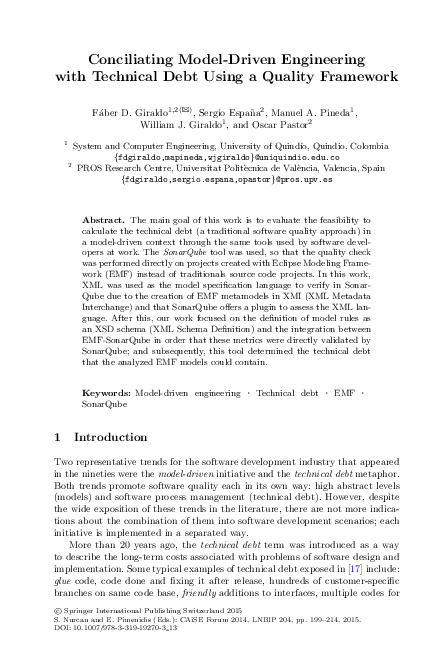 (PDF) Conciliating Model-Driven Engineering with Technical Debt Using a Quality Framework