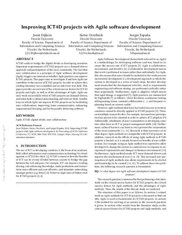 (PDF) Improving ICT4D Projects with Agile Software Development