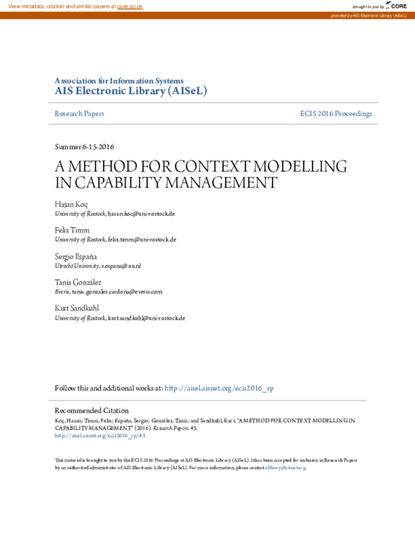 (PDF) A Method for Context Modelling in Capability Management