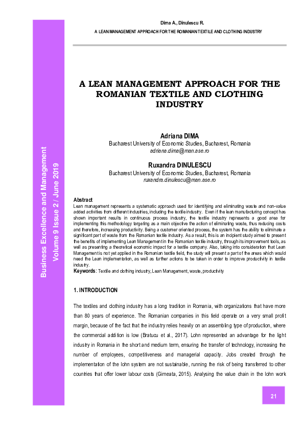 (PDF) A Lean Management Approach for the Romanian Textile and Clothing ...