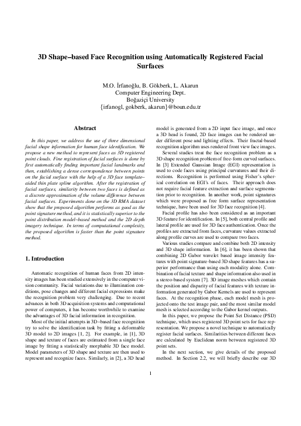 Pdf 3d Shape Based Face Recognition Using Automatically Registered