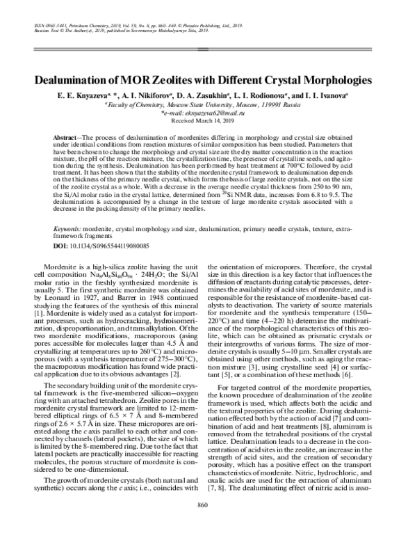 (PDF) Dealumination of MOR Zeolites with Different Crystal Morphologies