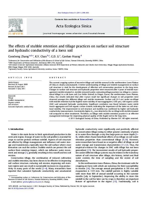 (PDF) The effects of stubble retention and tillage practices on surface ...