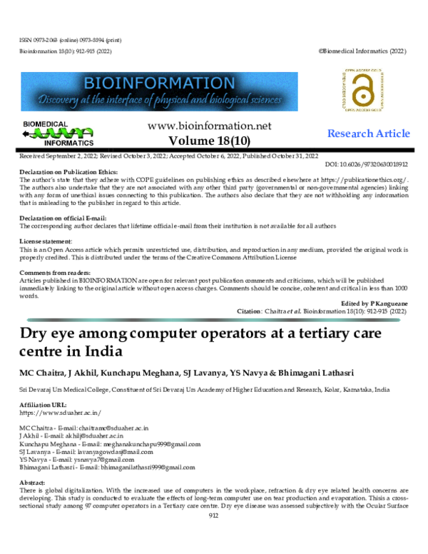 (PDF) Dry eye among computer operators at a tertiary care centre in India