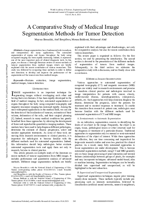 (PDF) A Comparative Study of Medical Image Segmentation Methods for ...