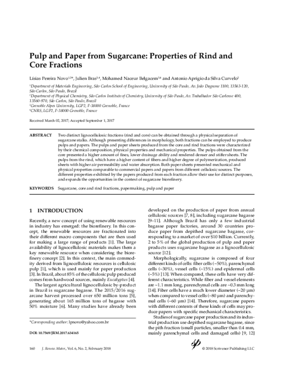 (PDF) Pulp and Paper from Sugarcane: Properties of Rind and Core Fractions