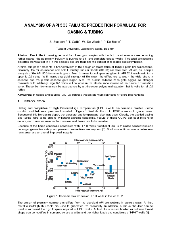 (PDF) Analysis of API 5C3 failure prediction formulae for casing and tubing