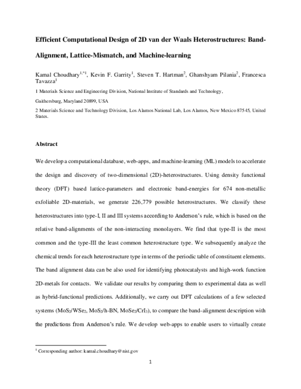 (PDF) Efficient Computational Design of 2D van der Waals Heterostructures: Band-Alignment ...