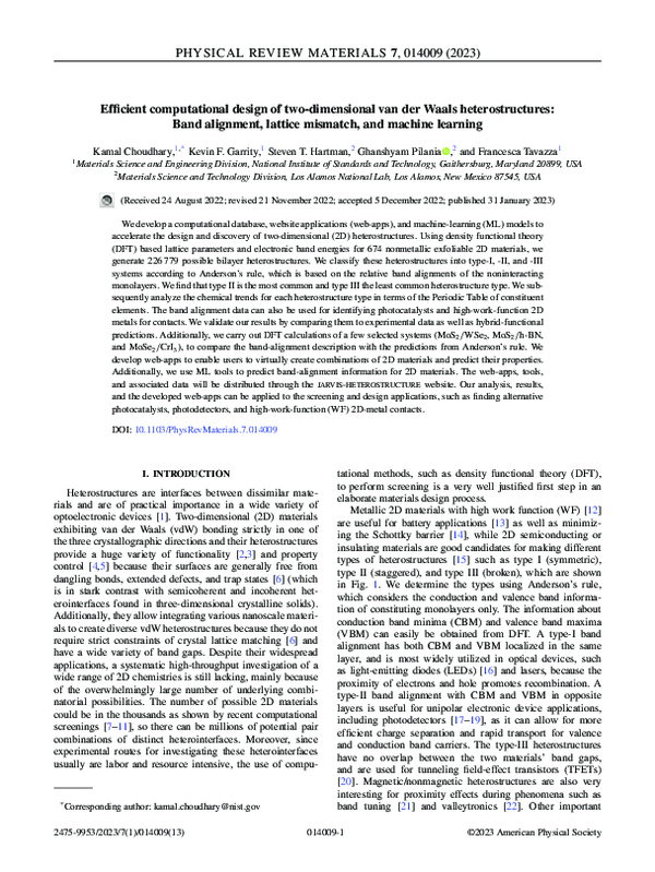 (PDF) Efficient computational design of two-dimensional van der Waals heterostructures: Band ...