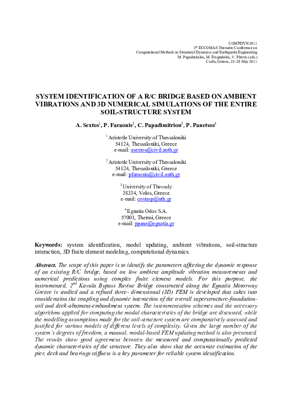 (PDF) System identification of a RC bridge based on ambient vibrations and 3D numerical ...