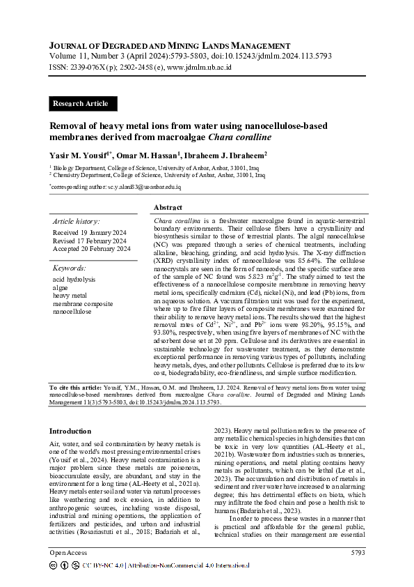(PDF) Removal of heavy metal ions from water using nanocellulose-based ...