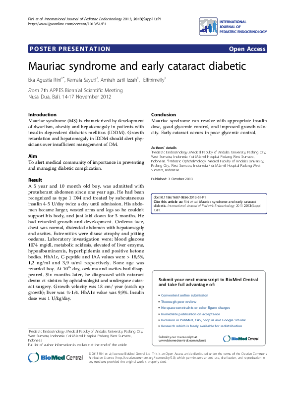 (PDF) Mauriac syndrome and early cataract diabetic