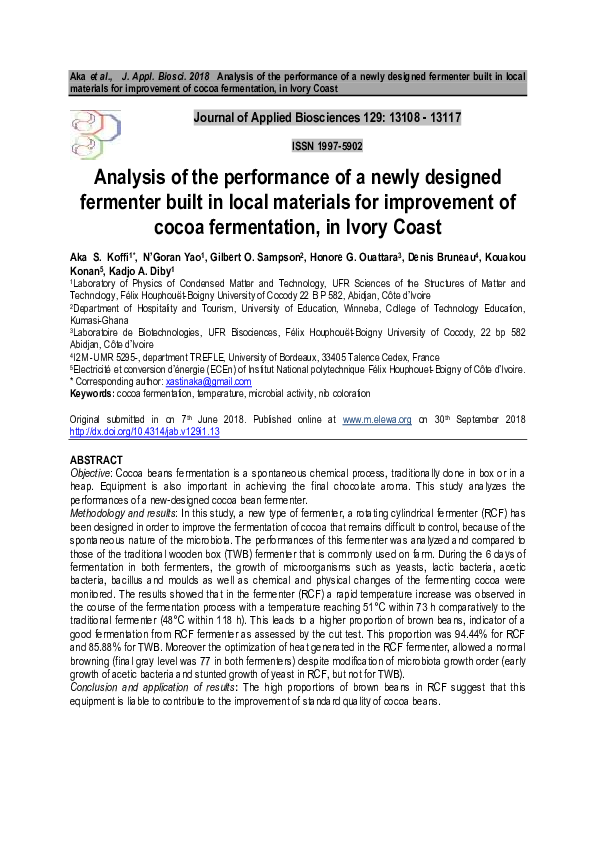 (PDF) Analysis of the performance of a newly designed fermenter built in local materials for ...