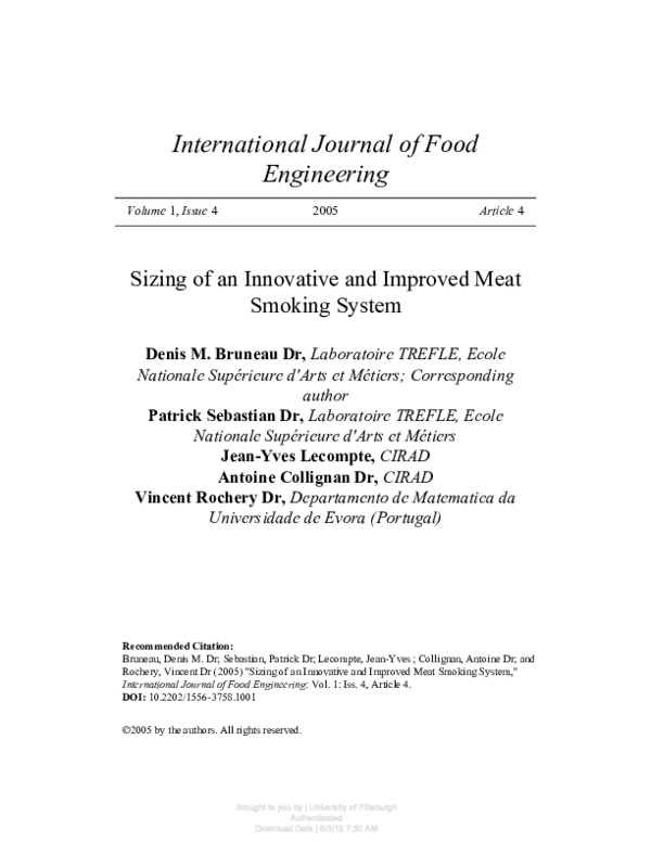 (PDF) Sizing of an Innovative and Improved Meat Smoking System