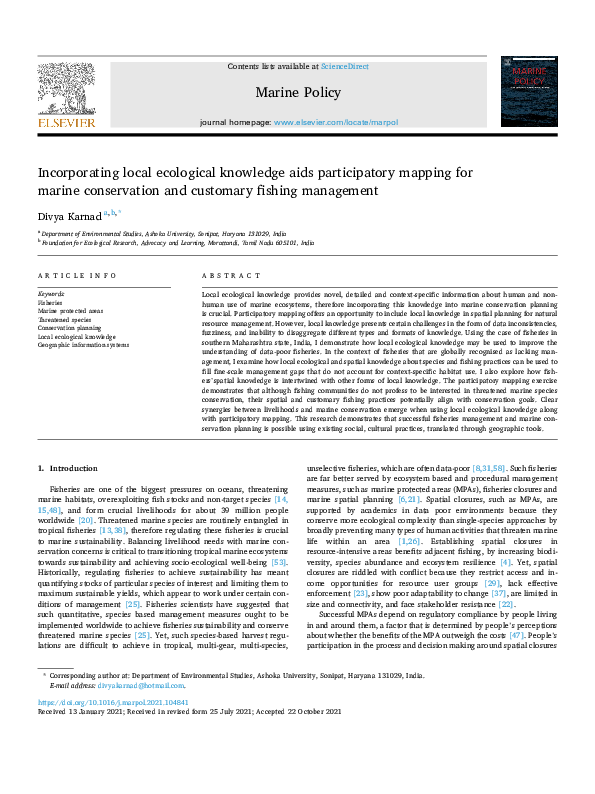 (PDF) Incorporating local ecological knowledge aids participatory ...