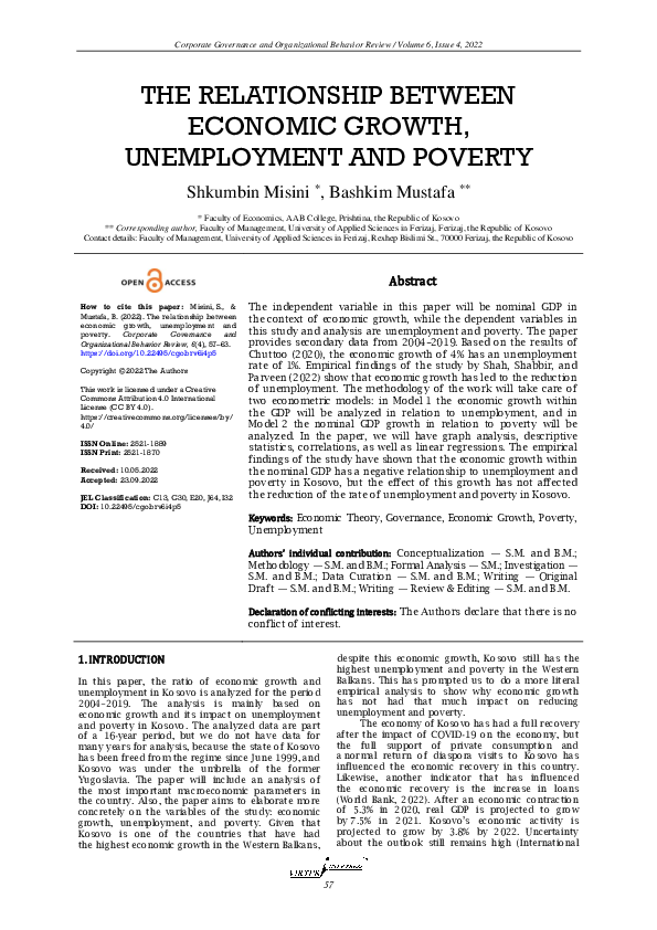 (PDF) THE RELATIONSHIP BETWEEN ECONOMIC GROWTH, UNEMPLOYMENT AND POVERTY