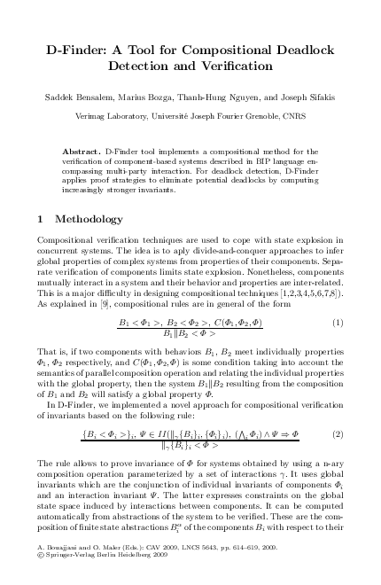 (PDF) D-Finder: A Tool for Compositional Deadlock Detection and Verification