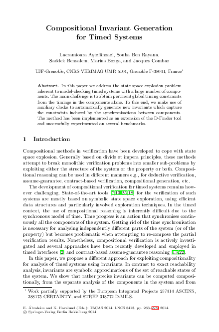 (PDF) Compositional Invariant Generation for Timed Systems