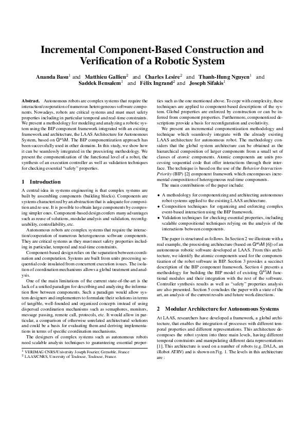 (PDF) Incremental component-based construction and verification of a robotic system