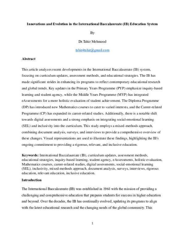 (PDF) Innovations and Evolution in the International Baccalaureate (IB ...