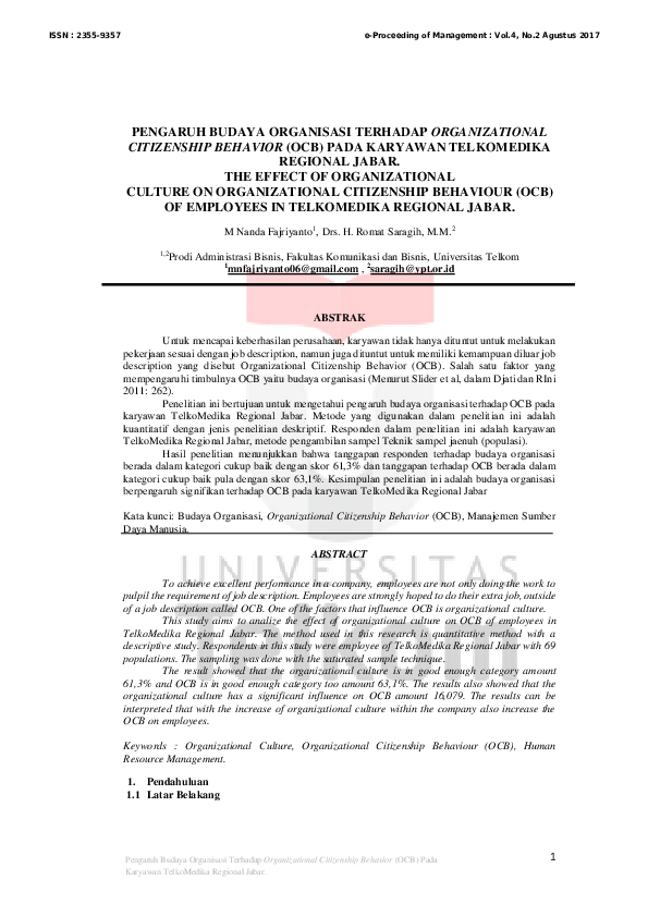 (PDF) Pengaruh Budaya Organisasi Terhadap Organizational Citizenship ...