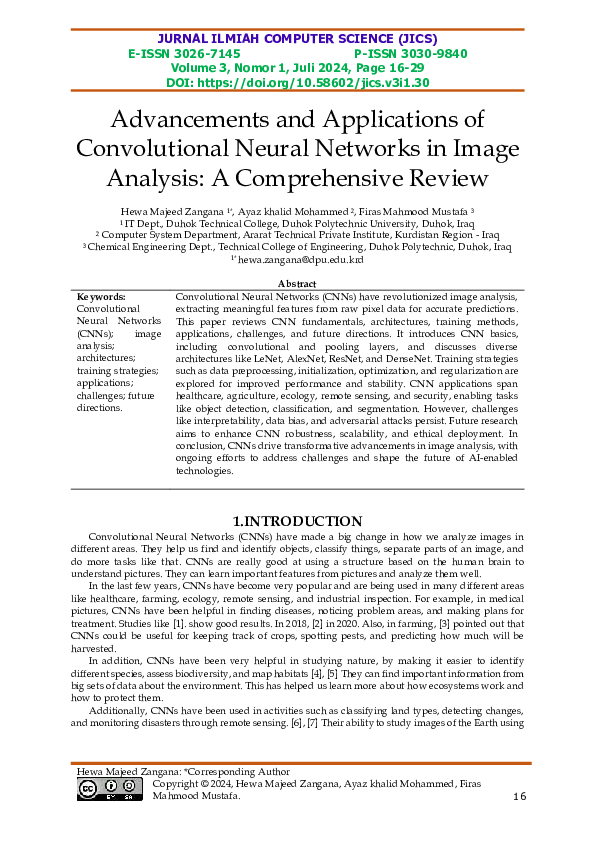Pdf Advancements And Applications Of Convolutional Neural Networks In Image Analysis A