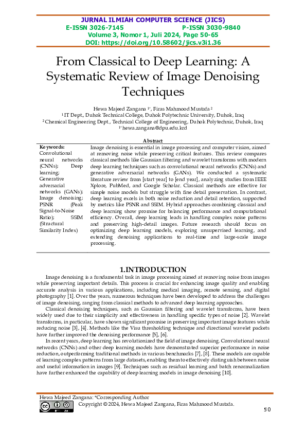 Pdf From Classical To Deep Learning A Systematic Review Of Image Denoising Techniques