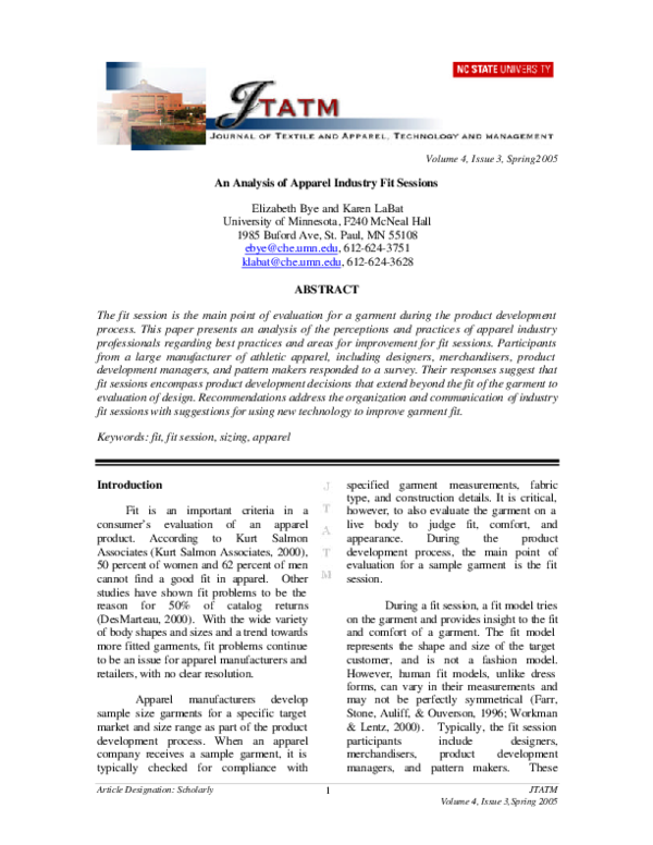 (PDF) An analysis of apparel industry fit sessions