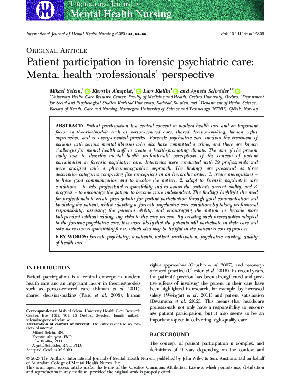 (PDF) Patient participation in forensic psychiatric settings