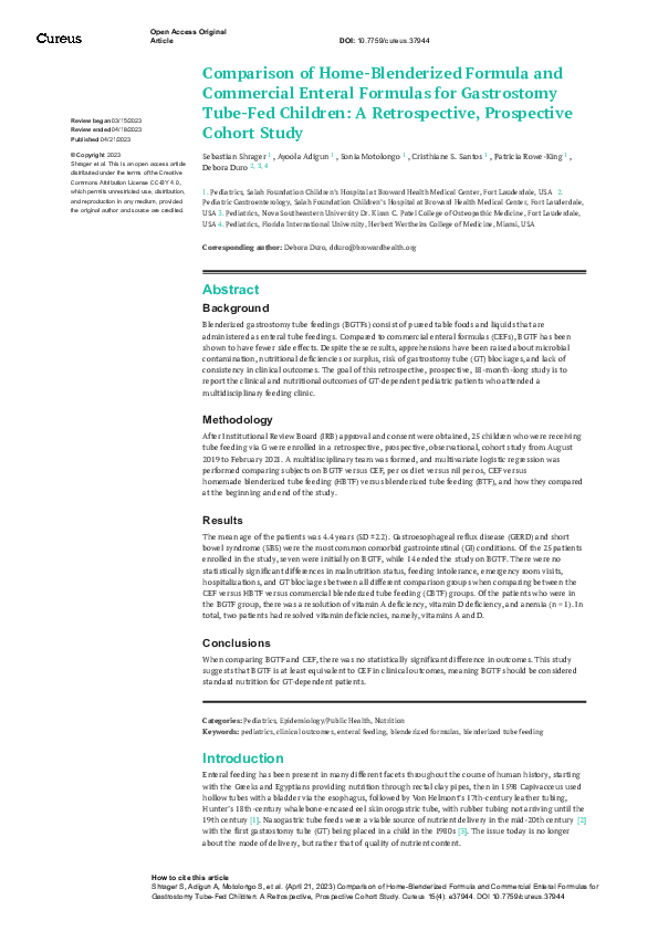 (PDF) Comparison of Home-Blenderized Formula and Commercial Enteral ...