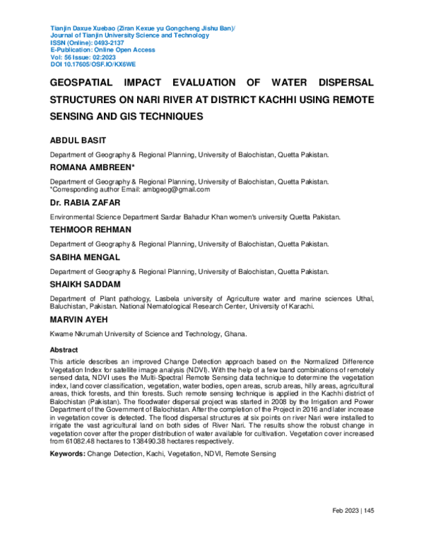 (PDF) GEOSPATIAL IMPACT EVALUATION OF WATER DISPERSAL STRUCTURES ON NARI RIVER AT DISTRICT ...