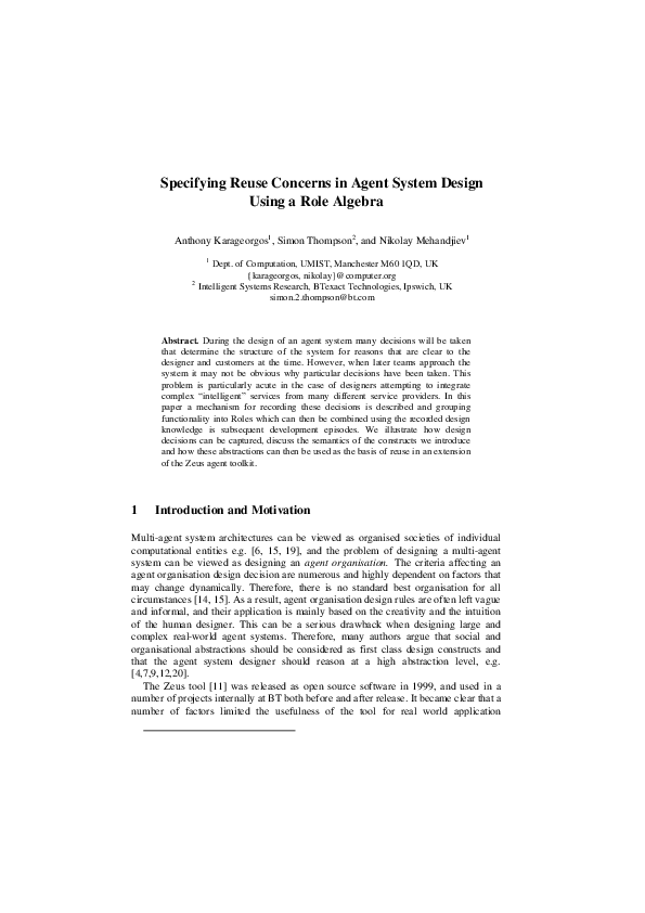 (PDF) Role Algebra for Agent System Design Decisions