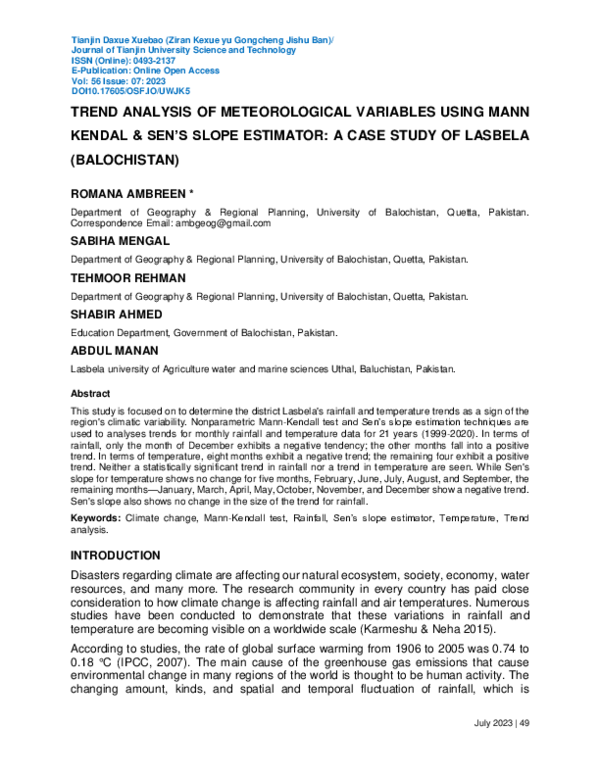 (PDF) TREND ANALYSIS OF METEOROLOGICAL VARIABLES USING MANN KENDAL ...