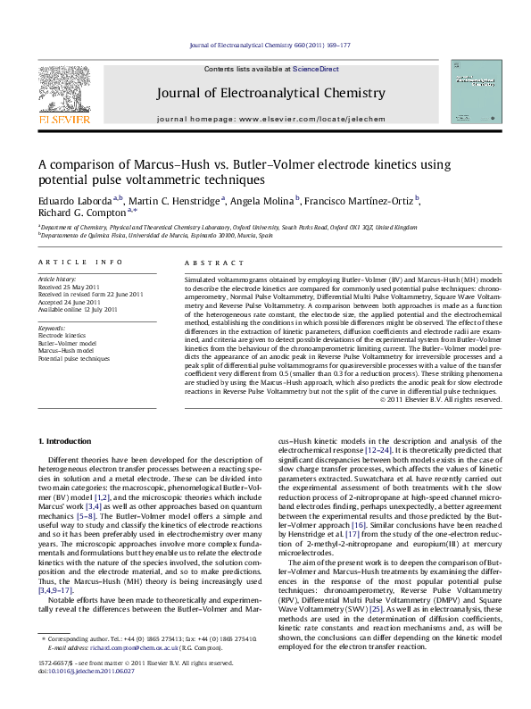 (PDF) A comparison of Marcus–Hush vs. Butler–Volmer electrode kinetics ...