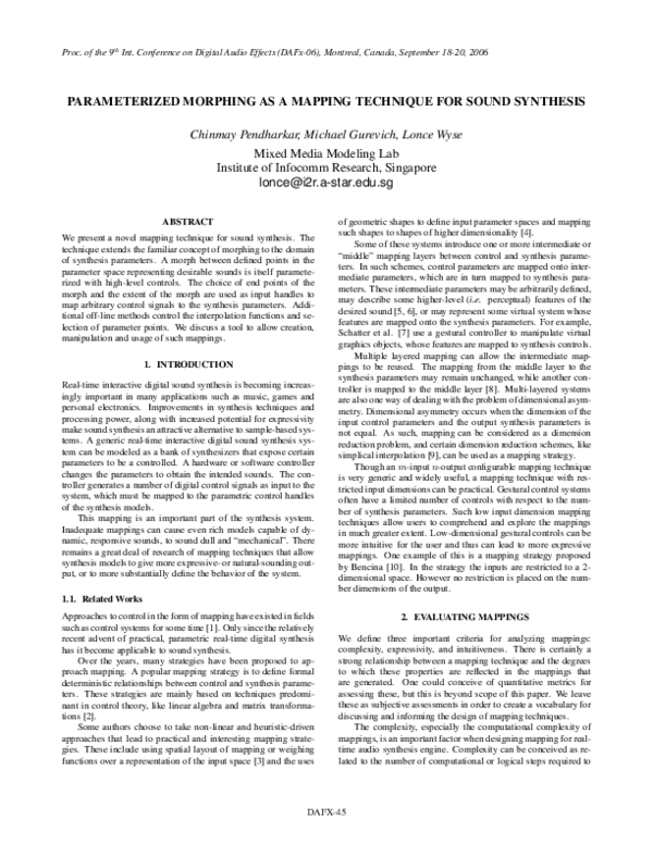 (PDF) Parameterized morphing as a mapping technique for sound synthesis