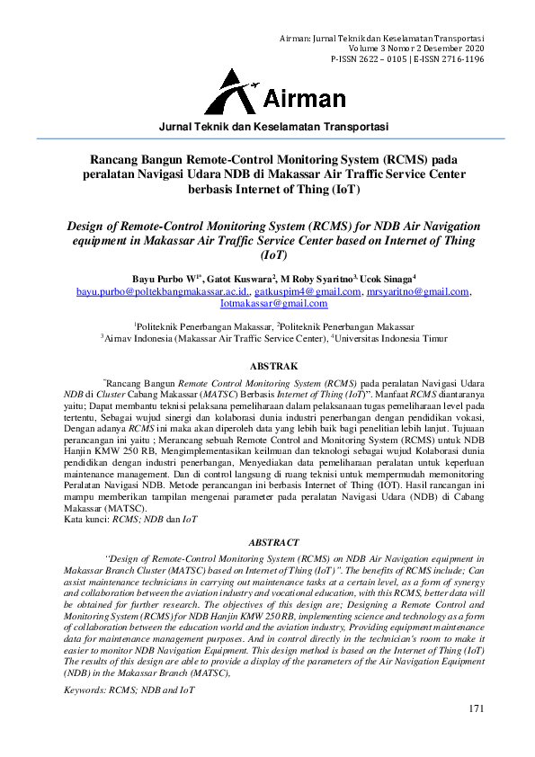 (PDF) Rancang Bangun Remote-Control Monitoring System (RCMS) pada peralatan Navigasi Udara NDB ...
