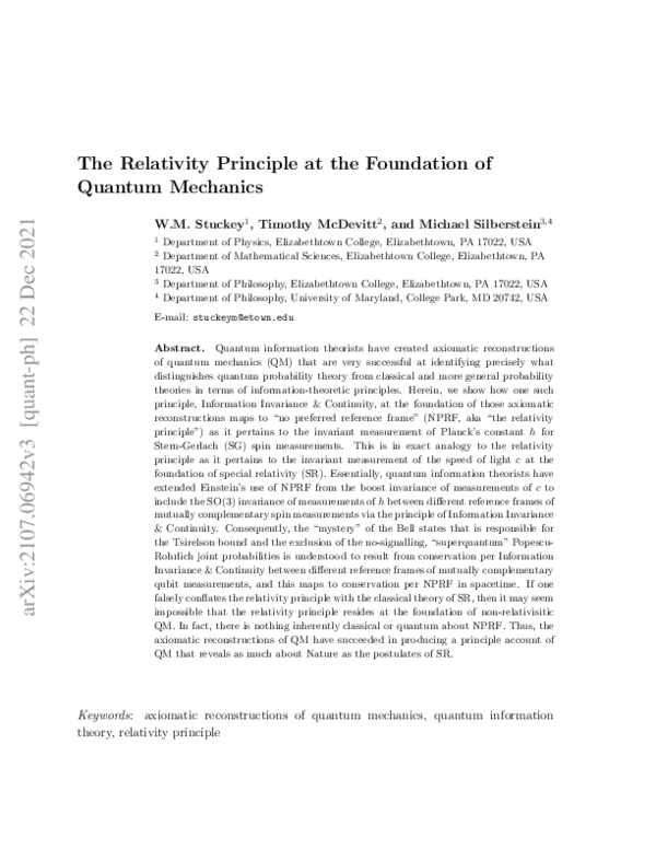 (PDF) The Relativity Principle at the Foundation of Quantum Mechanics