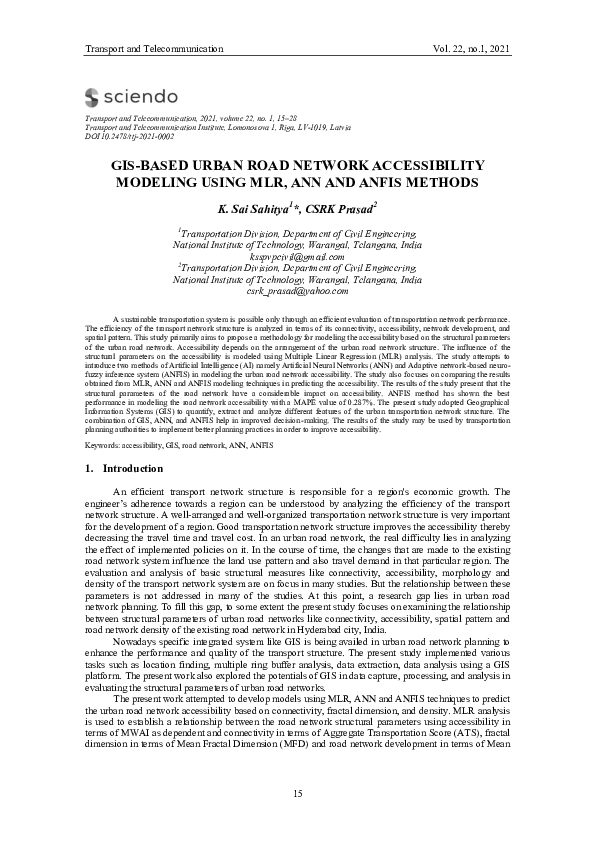 (PDF) GIS-Based Urban Road Network Accessibility Modeling Using MLR, ANN and ANFIS Methods