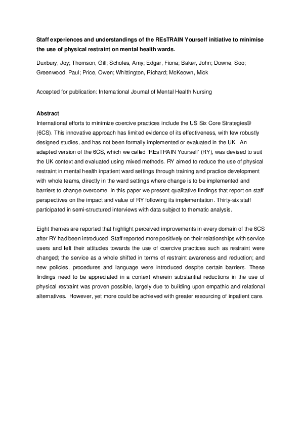(PDF) Staff experiences and understandings of the RE s TRAIN Yourself ...