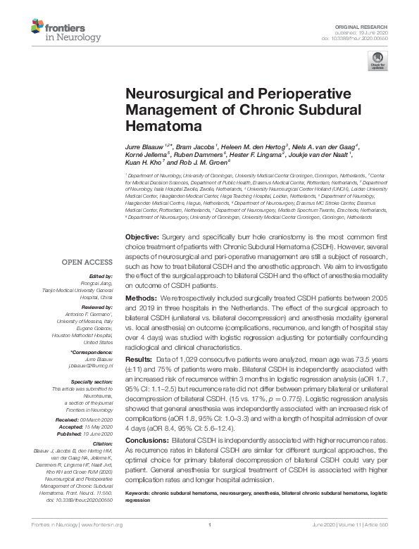 (PDF) Neurosurgical and Perioperative Management of Chronic Subdural ...