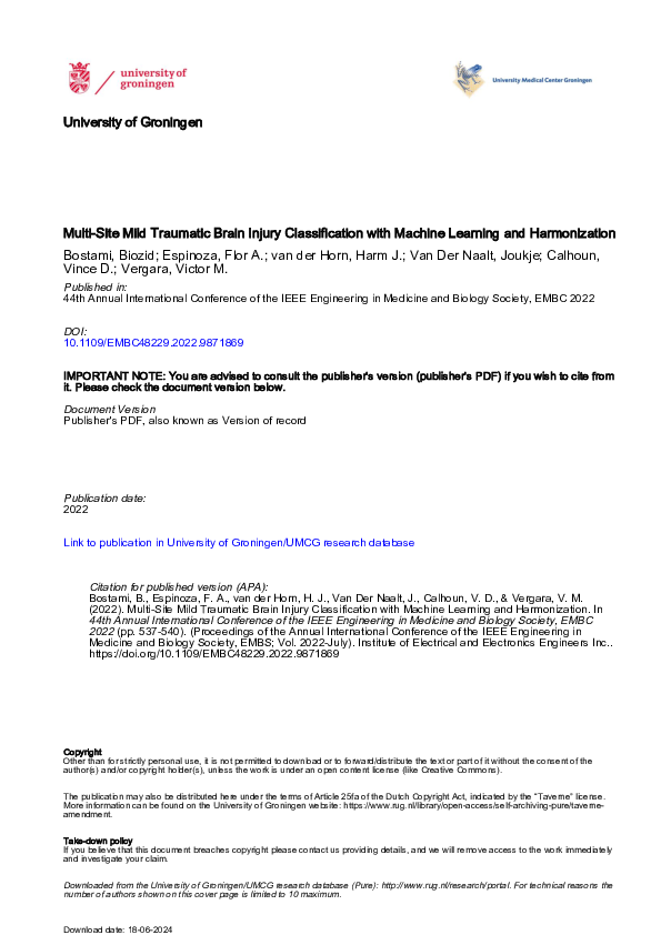 (PDF) Multi-Site Mild Traumatic Brain Injury Classification with Machine Learning and Harmonization