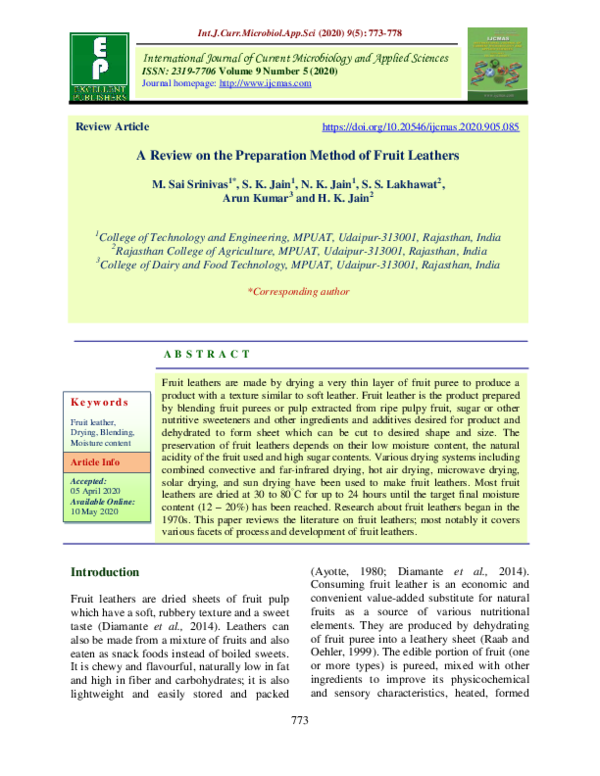 (PDF) A Review on the Preparation Method of Fruit Leathers
