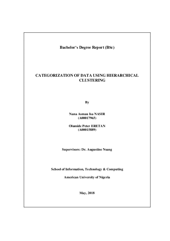 (PDF) Bachelor ’ s Degree Report ( BSc ) CATEGORIZATION OF DATA USING ...