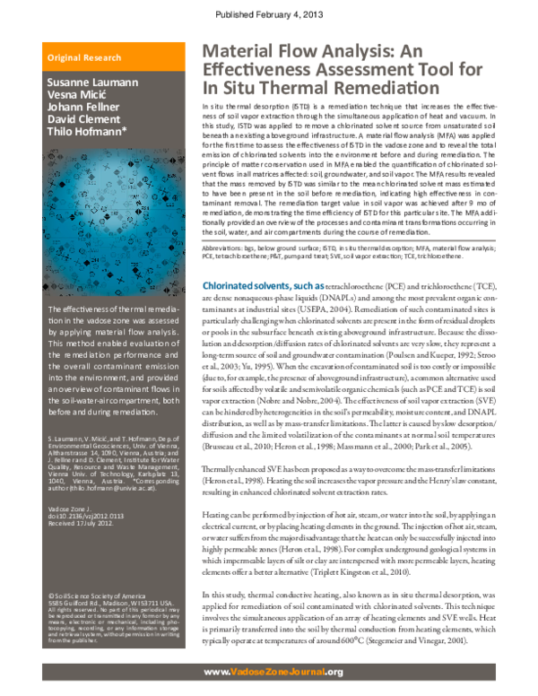 (PDF) Material Flow Analysis: An Effectiveness Assessment Tool for In Situ Thermal Remediation