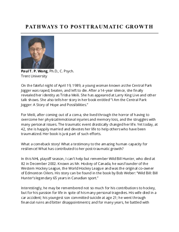 (PDF) Pathways to post traumatic growth