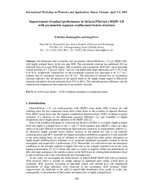 (PDF) Improvement of optical performance in InGaAsP/InGaAs MQW-LD with asymmetric separate ...